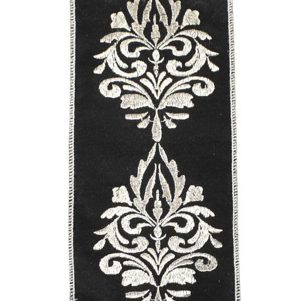 David Christopher's | Black Dupion Ribbon w/ Elegant Silver Embroidery ...